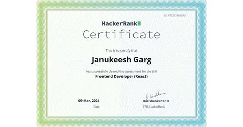Janukeesh Garg On Linkedin Hackerrank Skill Certificate