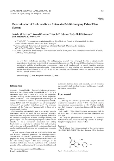 Pdf Determination Of Ambroxol In An Automated Multi Pumping Pulsed Flow System