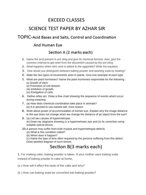 Cbse Science Chapter 2711 Pdf Eye Sodium Bicarbonate