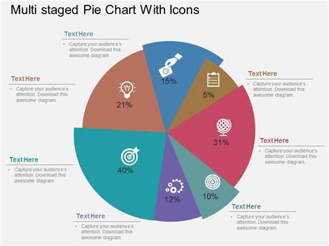 Multi Staged Pie Chart With Icons Flat Powerpoint Design PowerPoint Slide Template