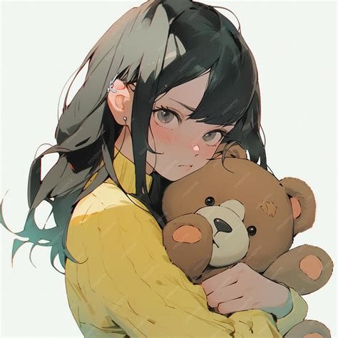 Anime Girl Hugging A Teddy Bear With A Yellow Sweater Generative Ai