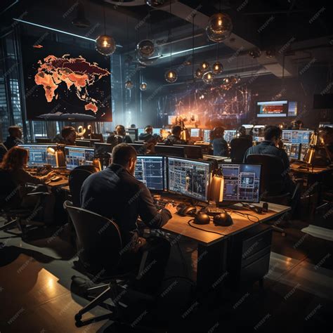 Premium Photo People Sitting At Desks In A Dark Room With Multiple