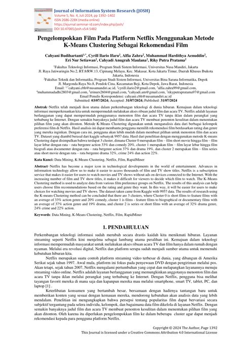 Pdf Pengelompokkan Film Pada Platform Netflix Menggunakan Metode K Means Clustering Sebagai