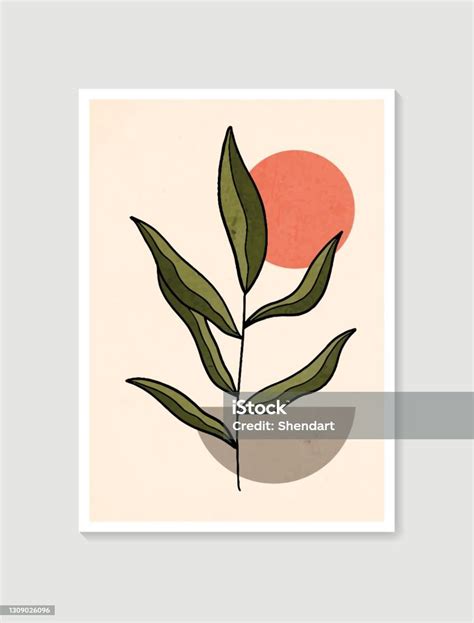 식물성 벽 예술 벡터 최소한의 자연 벽 예술 추상적인 모양의 보호 단풍 라인 아트 드로잉 인쇄 벽지 커버에 대한 추상 식물 예술 디자인 현대 벡터 일러스트레이션 가을에 대한