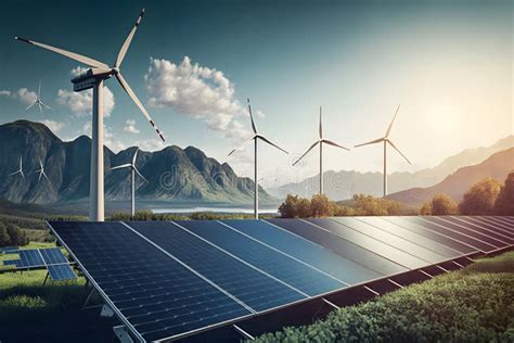 Wind Power And Solar Power Panels At Sunset Neural Network Ai