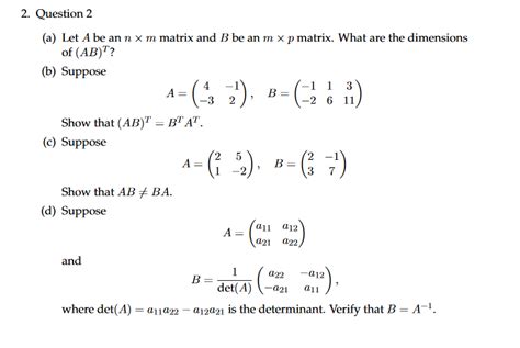 solved 2 question 2 a let a be an n x m matrix and b be
