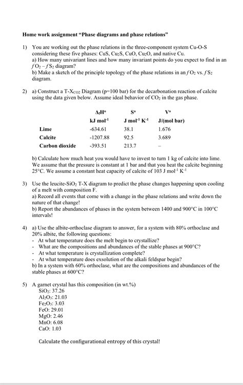 Solved Home Work Assignment Phase Diagrams And Phase Chegg