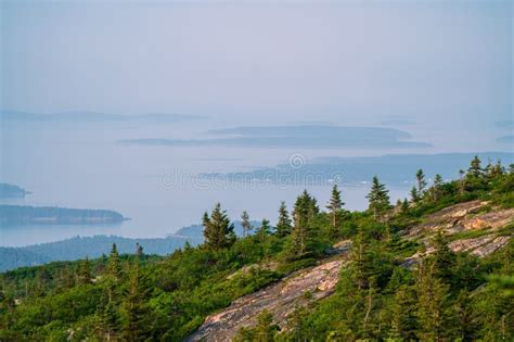 View From Cadillac Mountain In Acadia National Park With Copy Space
