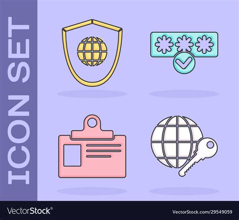 Set Globe Key Shield With World Globe Royalty Free Vector