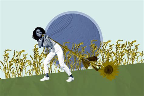 3d 스케치 포스터 트렌드 콜라주 행복 미국 소녀 나르다 해바라기 꽃 식물 산책 필드 봄 공원 허브 외부 할 수있다 20 24