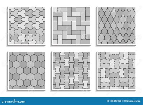 Set Of Grayscale Seamless Pavement Textures Black And White Repeating Patterns Of Street Tiles