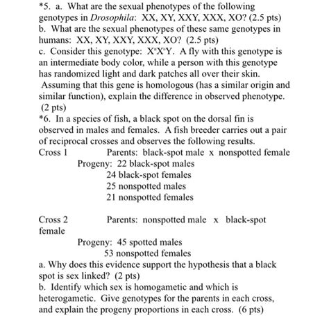 Solved 5 A What Are The Sexual Phenotypes Of The Chegg Com