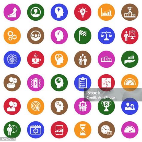 생산성 향상 아이콘 원안에 흰색 플랫 디자인 벡터 일러스트레이션 완성에 대한 스톡 벡터 아트 및 기타 이미지 완성 원형