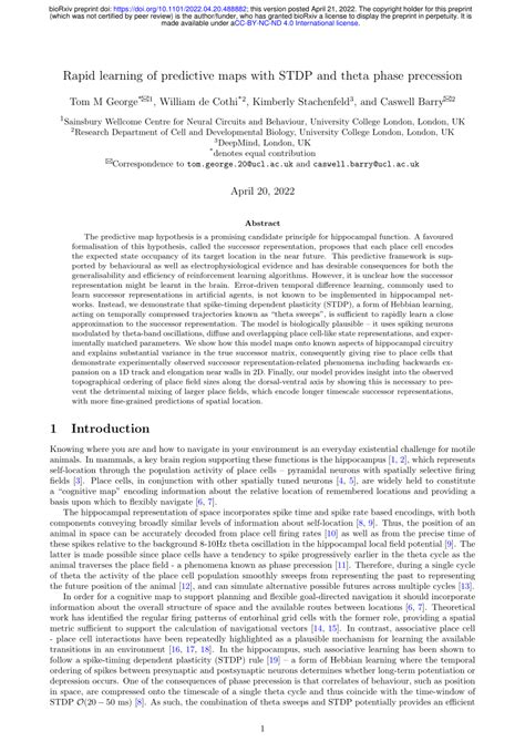 Pdf Rapid Learning Of Predictive Maps With Stdp And Theta Phase