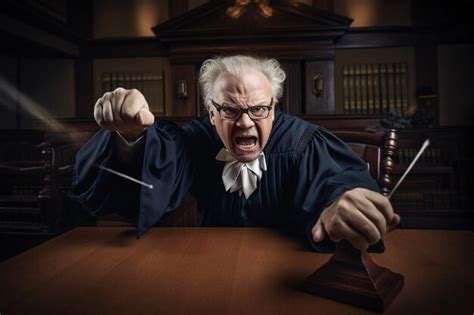 Premium Photo An Angry Mature Judge Striking His Gavel At Table In