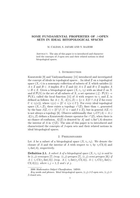 Pdf Some Fundamental Properties Of Beta Open Sets In Ideal