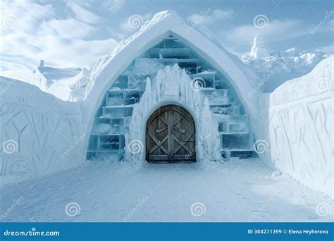 Ice Hotel Sculpted Ice Portal Leading Into A Hotel With Elaborate Ice Work Stock Image Image