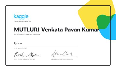 Mutluri Venkata Pavan Kumar Completed The Python Course On Kaggle