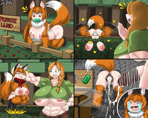 Rule 34 1futa 1girls Alex Minecraft Back View Balls Bent Over Breasts Clothed Clothing Cum