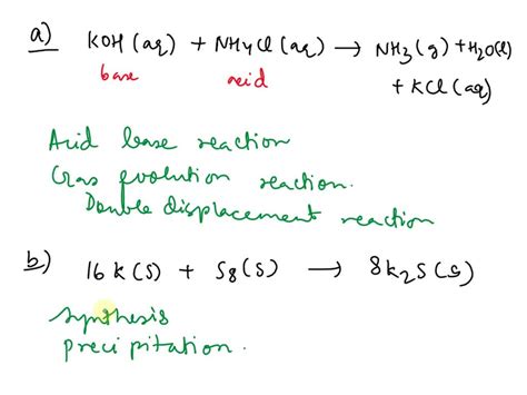 Solved Classify Each Of These Reactions In As Many Ways As Possible Koh Aq Hcl Aq Kcl