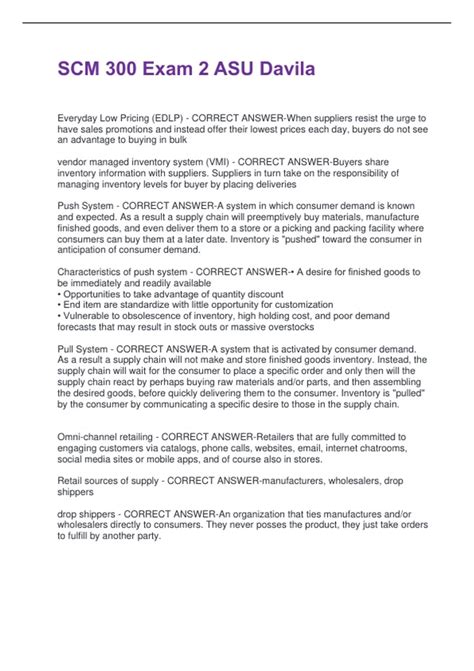 SCM 300 Exam 2 ASU Davila Questions And Answers 2025 Update 100 Correct SCM 300 ASU