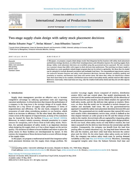 Two Stage Supply Chain Design With Safety Stock Placement Decisions Pdf