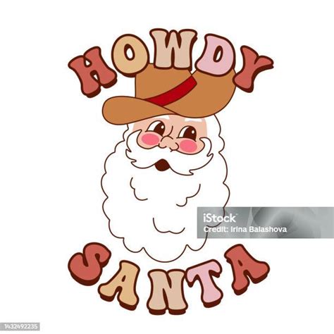 하우디 크리스마스 복고풍 빈티지 산타 클로스와 카우보이 모자 그루비 산타 70 년대 스타일 크리스마스에 대한 스톡 벡터 아트 및 기타 이미지 Istock