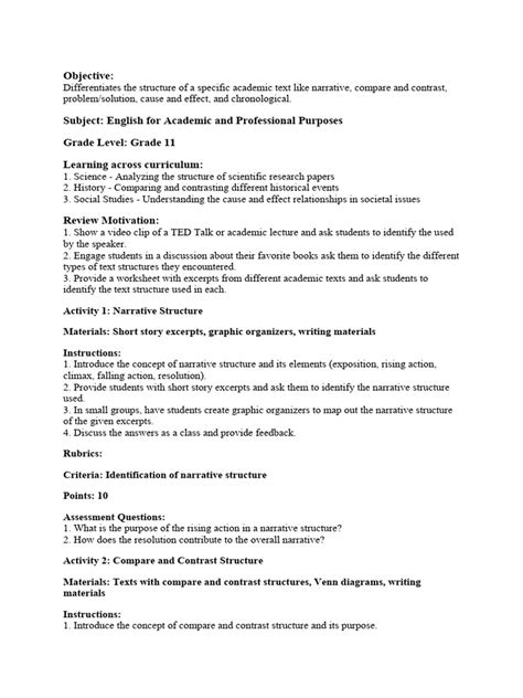 Lesson Plan Eapp Jr Pdf Rubric Academic Narrative