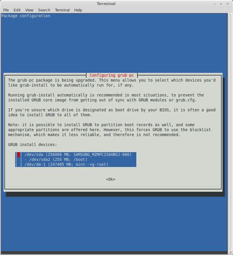 Configuration grub pc메뉴에서 옵션을 선택하는 방법 dev sda를 선택하고 싶습니다 IT HOW