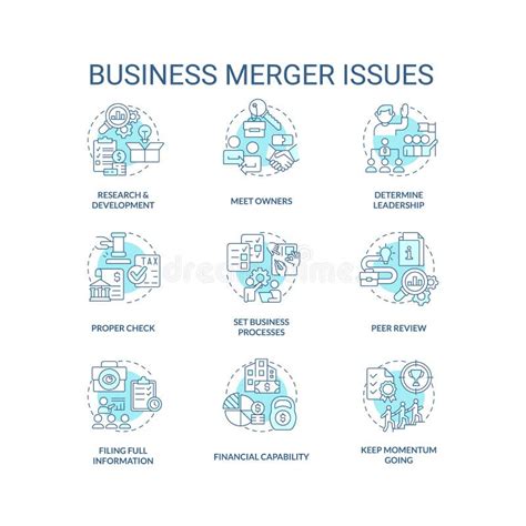 Business Merger Issues Turquoise Concept Icons Set Stock Illustration