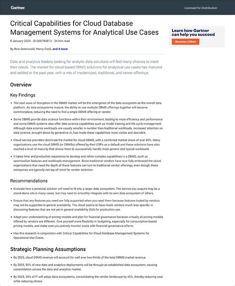 2024 Gartner® Critical Capabilities For Cloud Database Management Systems For Analytical Use