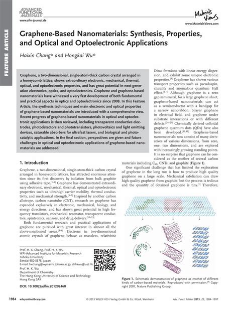 Pdf Graphene Based Nanomaterials Synthesis Properties And Optical And Optoelectronic