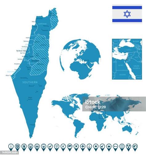 Israël Carte Détaillée Du Pays En Bleu Avec Les Villes Les Régions