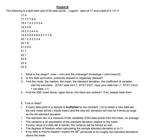 Solved Ing Is A Split Stem Plot Of Data Points Legend Chegg