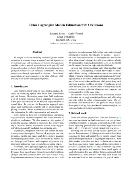 Pdf Dense Lagrangian Motion Estimation With Occlusions