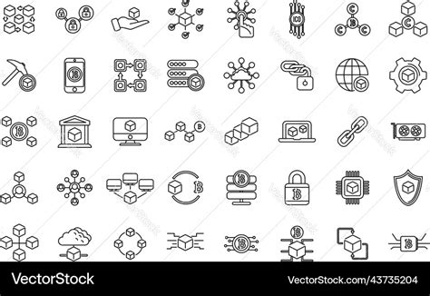 Block Chain Icons Set Outline Crypto Data Vector Image