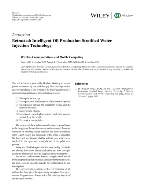 Pdf Retracted Intelligent Oil Production Stratified Water Injection