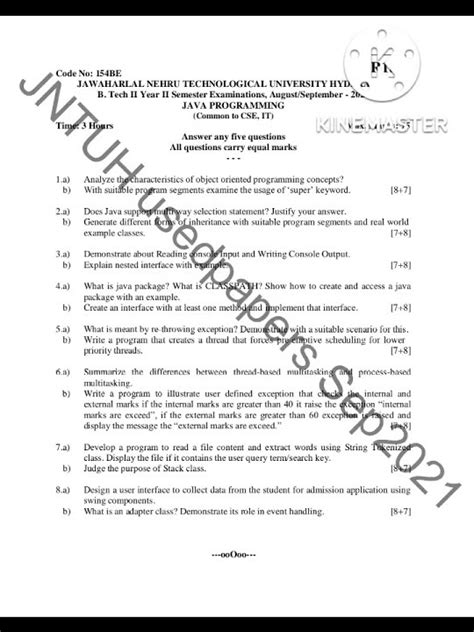 Java Previous Year Question Papers 2020 And 2021 Jntuh R 18 Youtube