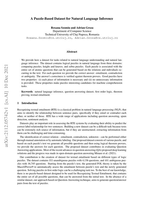 Pdf A Puzzle Based Dataset For Natural Language Inference