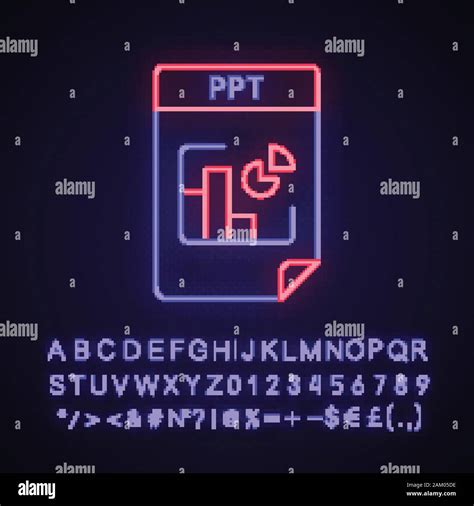 PPT File Format Neon Light Icon Presentation Document Slide Show Glowing Sign With Alphabet