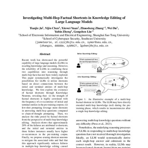 investigating multi hop factual shortcuts in knowledge editing of large