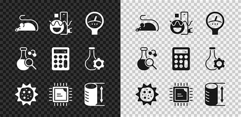 실험용 마우스 기본 기하학적 모양 게이지 스케일 바이러스 프로세서 Cpu 높이 기하학적 도형 시험관 및 계산기 아이콘을 설정합니다 벡터 0명에 대한 스톡 벡터 아트 및 기타