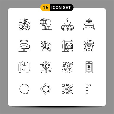 Stock Vector Icon Pack Of 16 Line Signs And Symbols For Algorithm Wedding Outsource Cake Signal