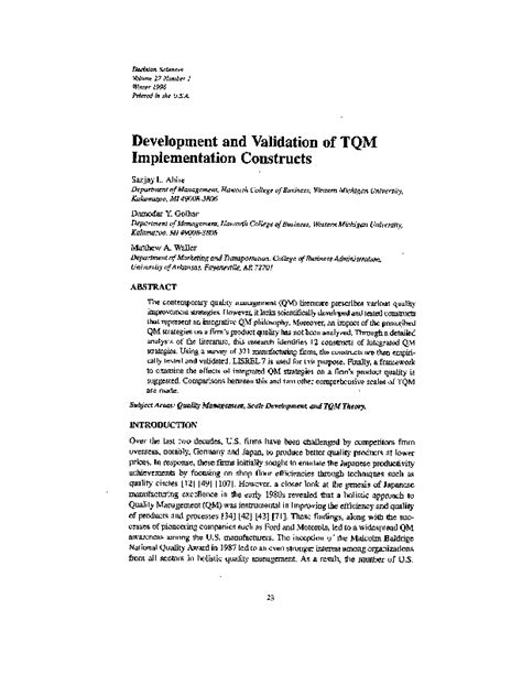 pdf development and validation of tqm implementation constructs