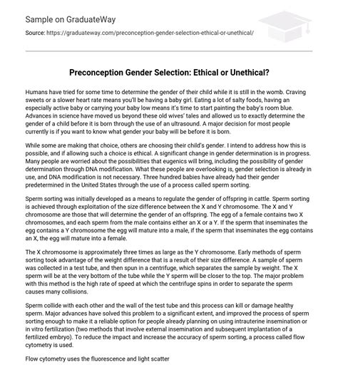 ⇉preconception Gender Selection Ethical Or Unethical Essay Example