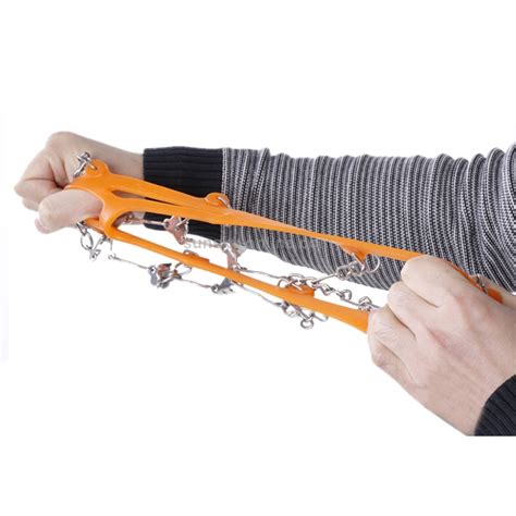 한 쌍의 8 치아 미끄럼 방지 얼음 그리퍼 하이킹 등산 체인 신발 커버 주황색