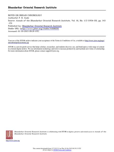 Notes On Indian Chronology By P K Gode Pdf