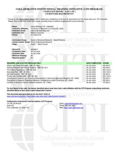citi completion report pdf