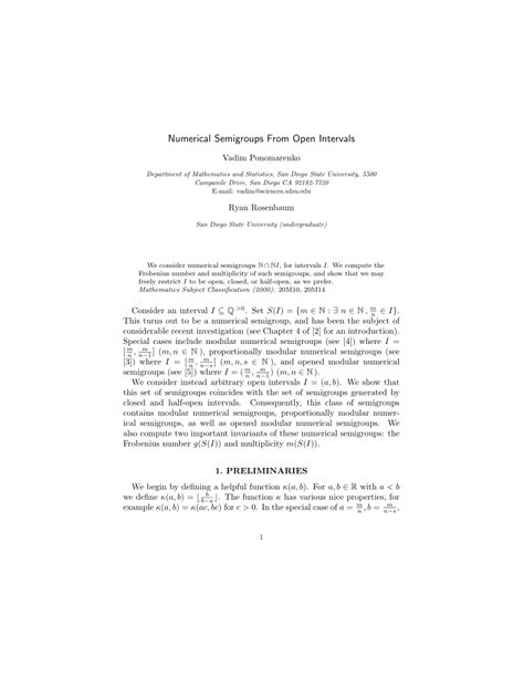 Pdf Numerical Semigroups From Open Intervals