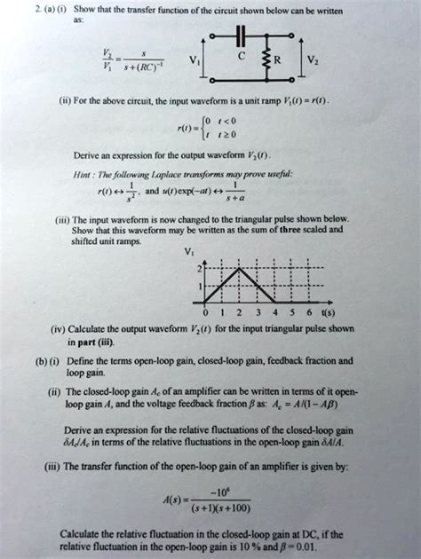 Solved 2ai Show That The Transfer Function Of The Circuit Shown Below Can Be Written As V S